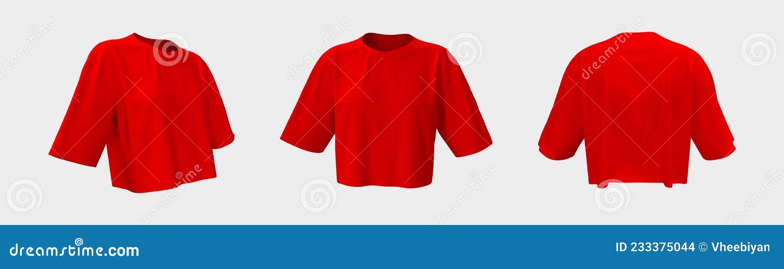 Women`s Cropped T Shirt Mockup Front Side And Back Views Stock