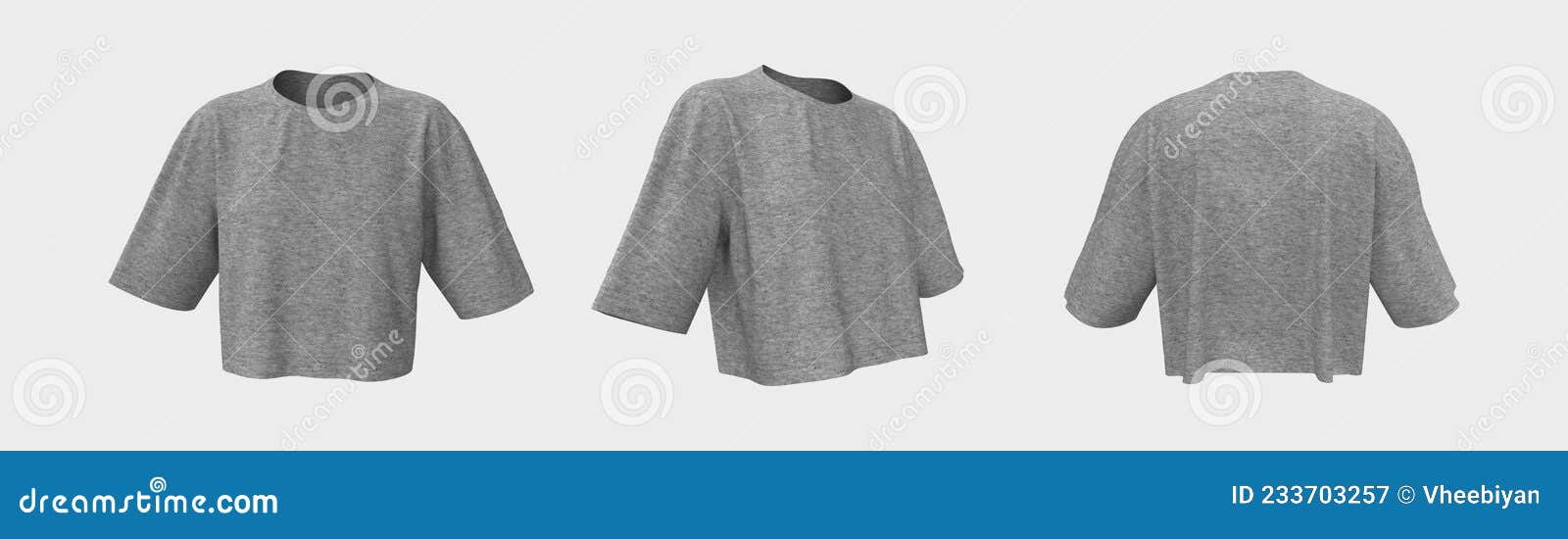 Women`s Cropped T Shirt Mockup Front Side And Back Views Stock