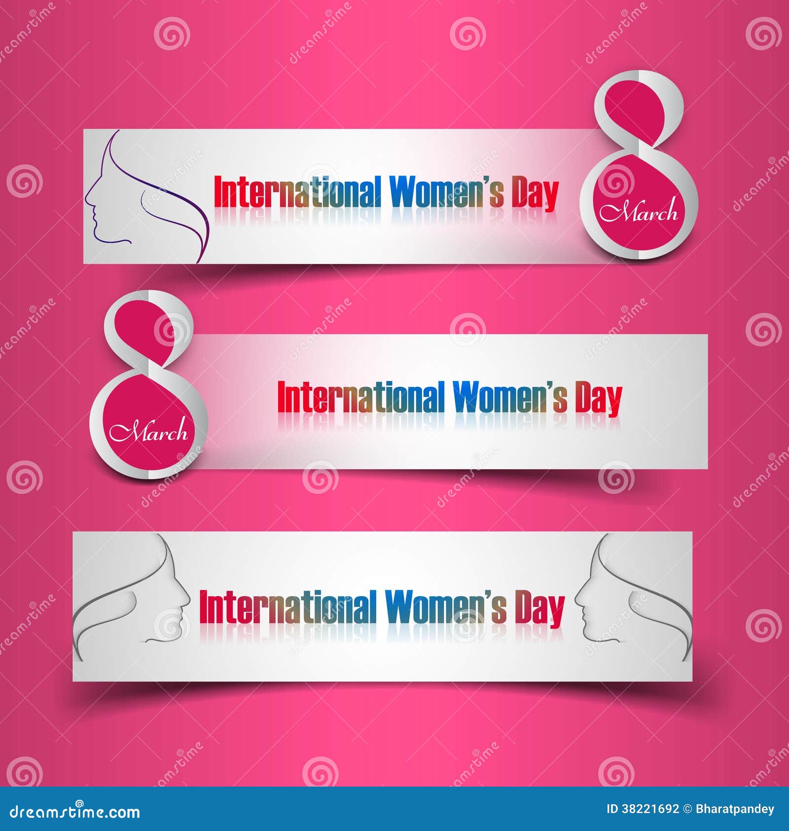 Women S Day Colorful Three Header Set Stock Illustration - Illustration ...