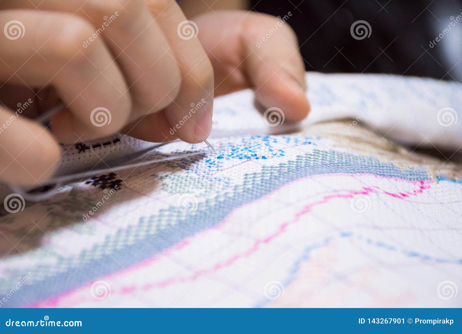 Women`s Hand Doing Cross-stitching with Needle Stock Image - Image of ...