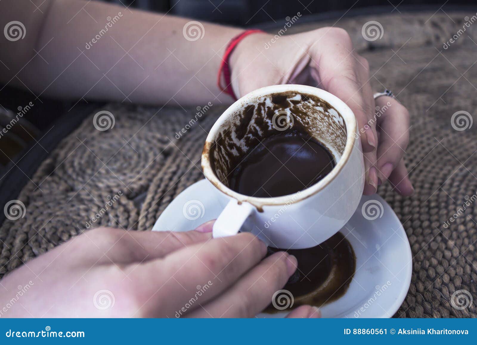 Women`s Hands Hold Cap of Turkish Coffee, Looking Fall, Fortune Stock ...
