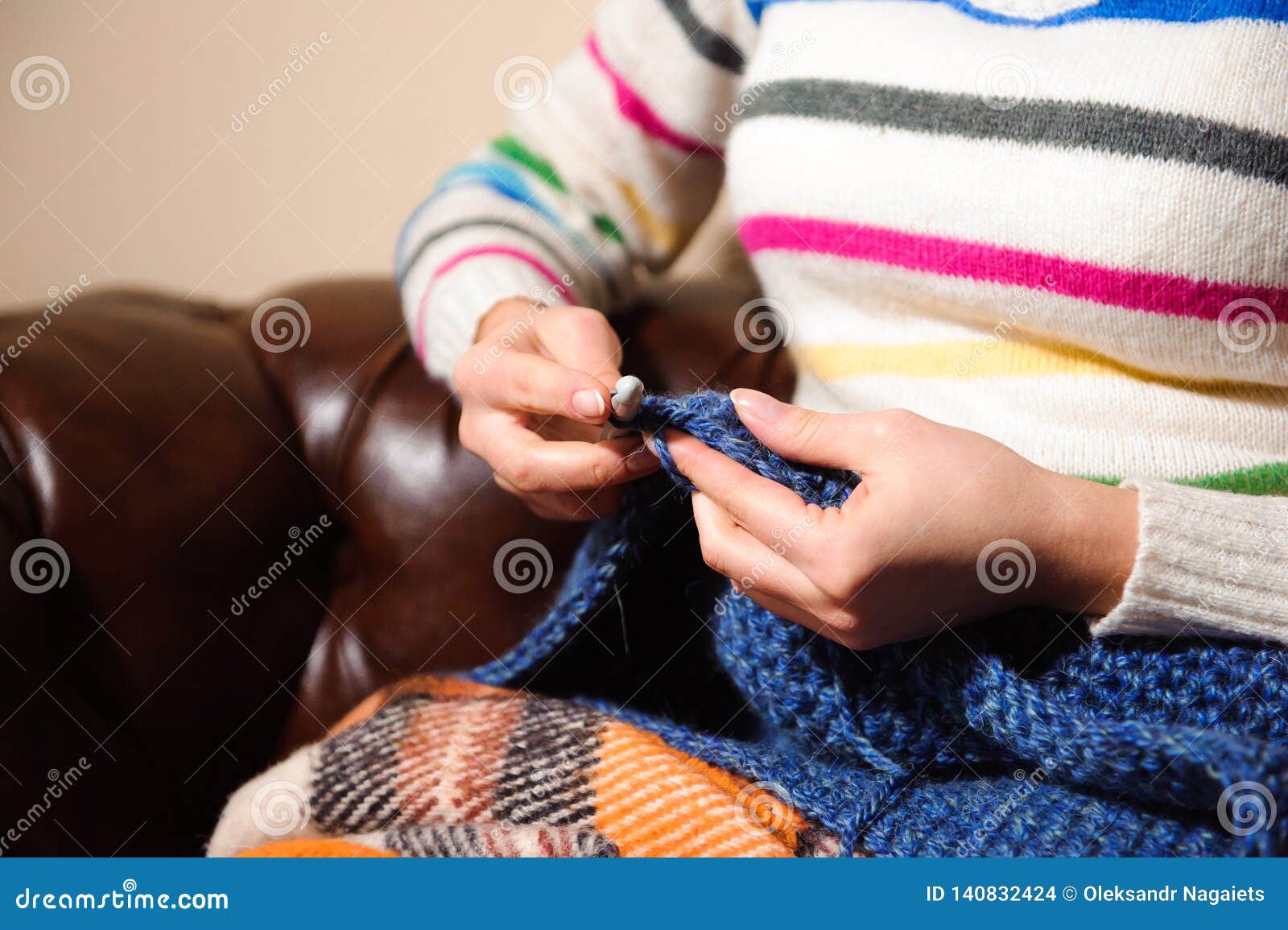 Women`s Hands Knitting. Close Up of Hands Knitting Stock Photo - Image ...