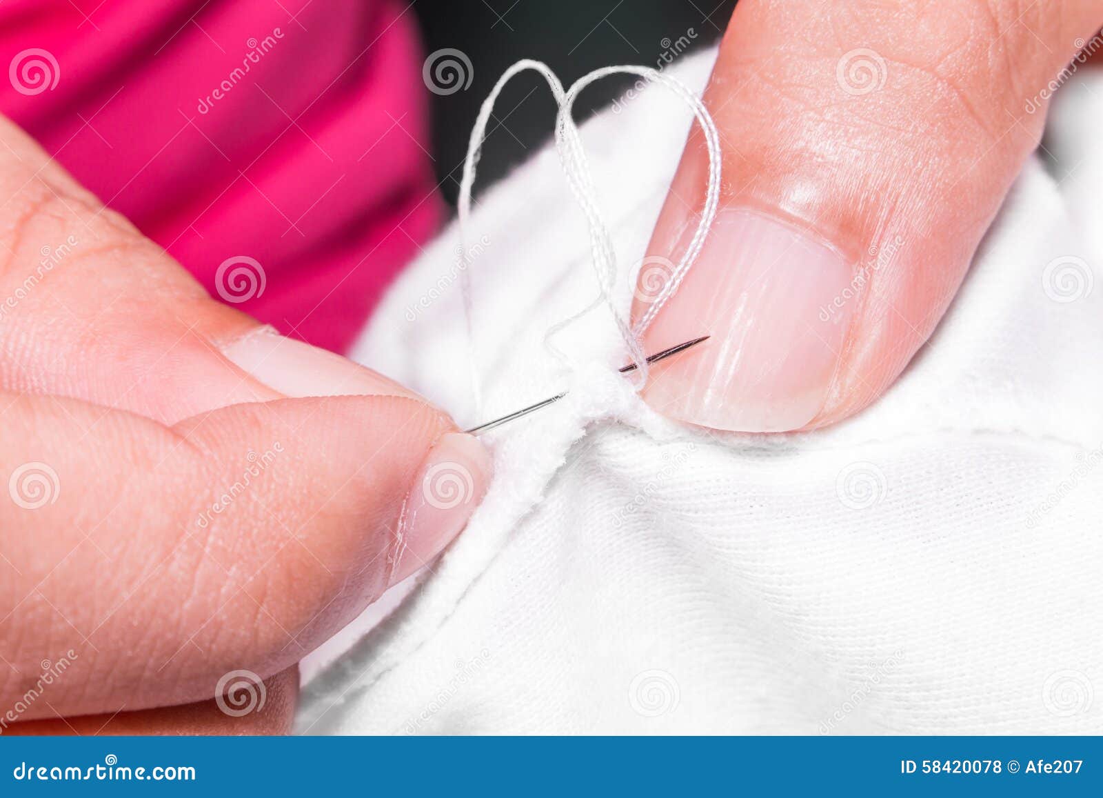 Women S Hands while Sewing White Cloth Stock Photo - Image of metal ...
