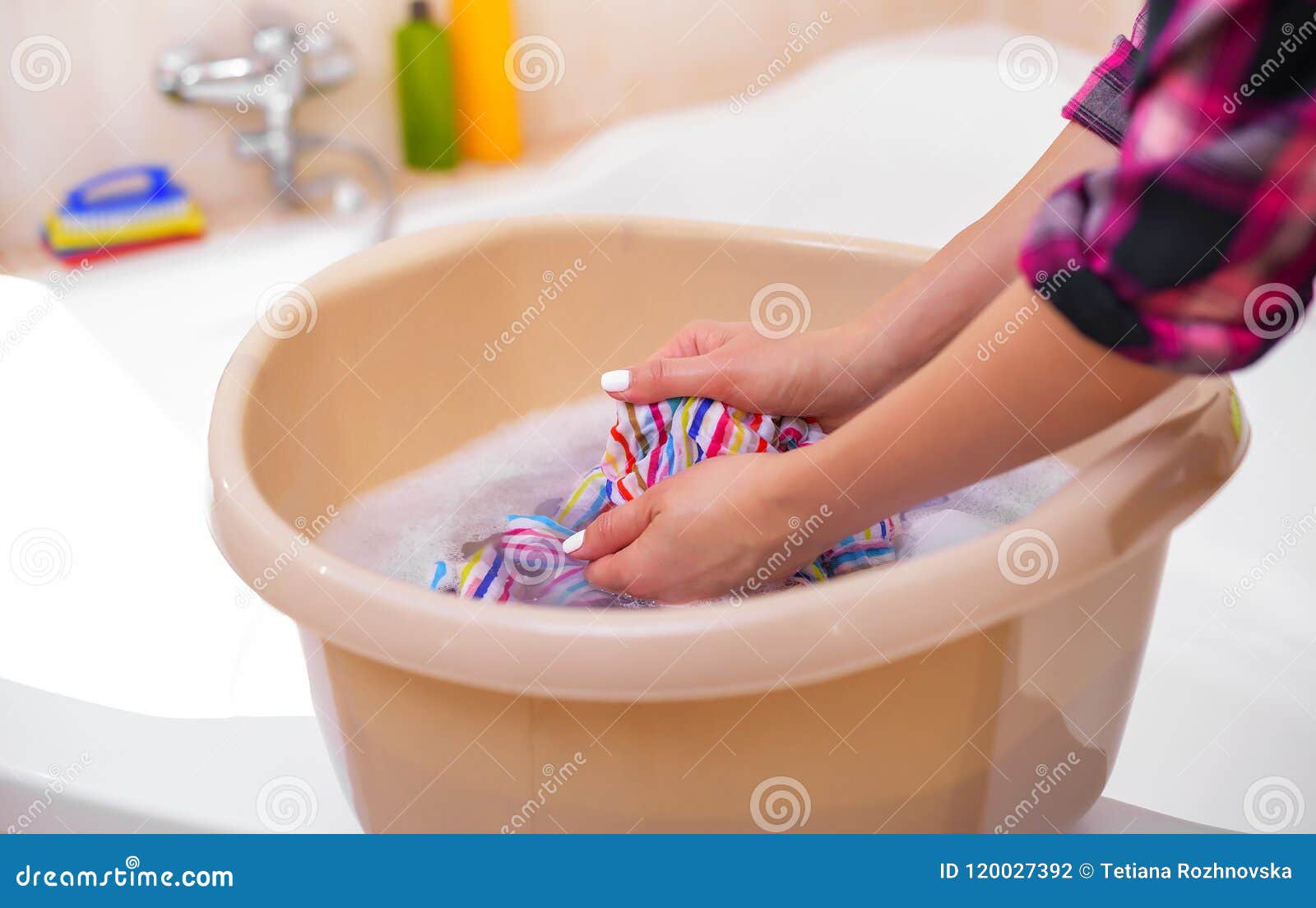 Women`s Hands Wash Clothes in the Basin. Stock Photo - Image of holding ...