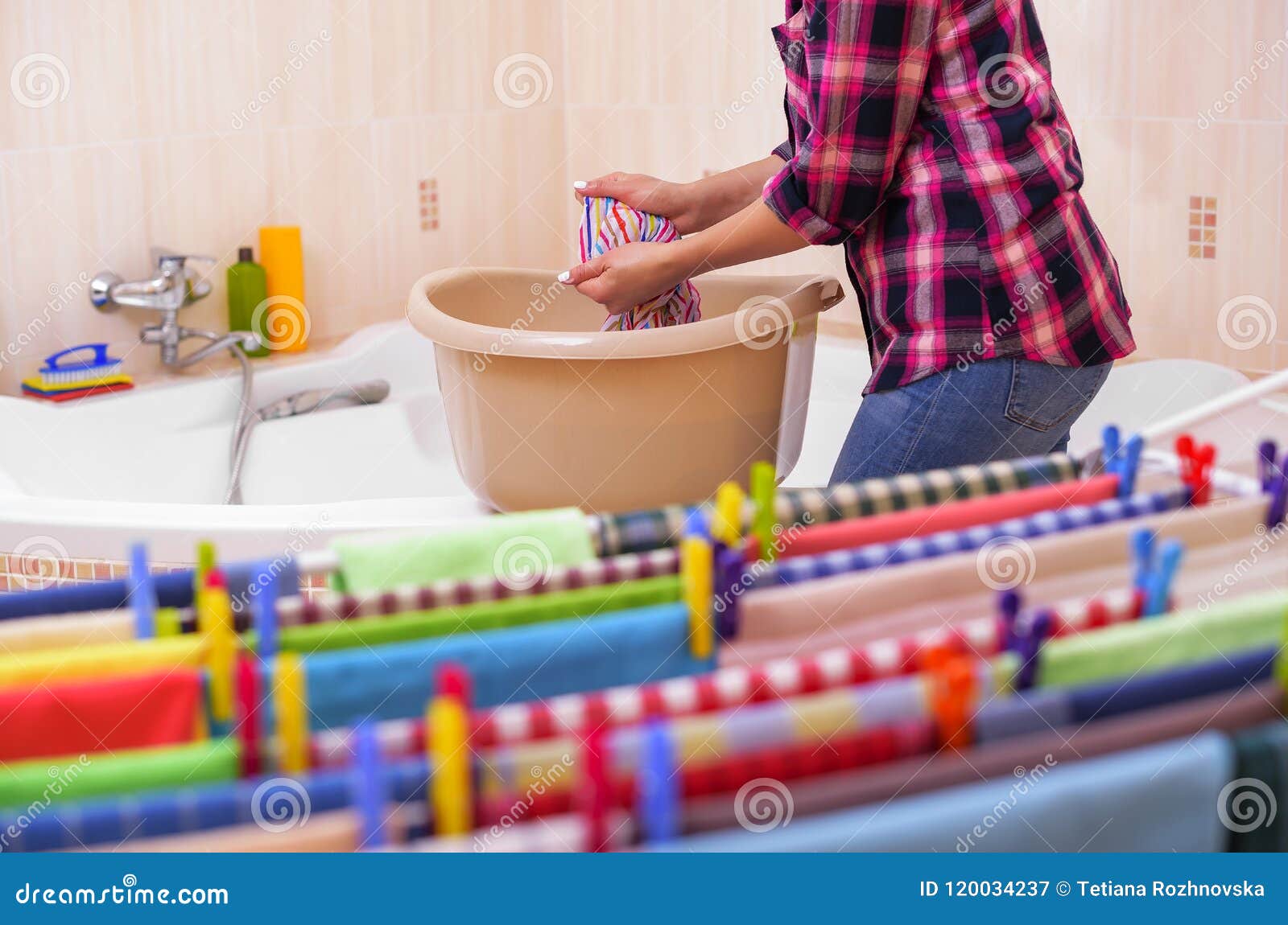 Women`s Hands Wash Clothes in the Basin. Stock Image - Image of hand ...