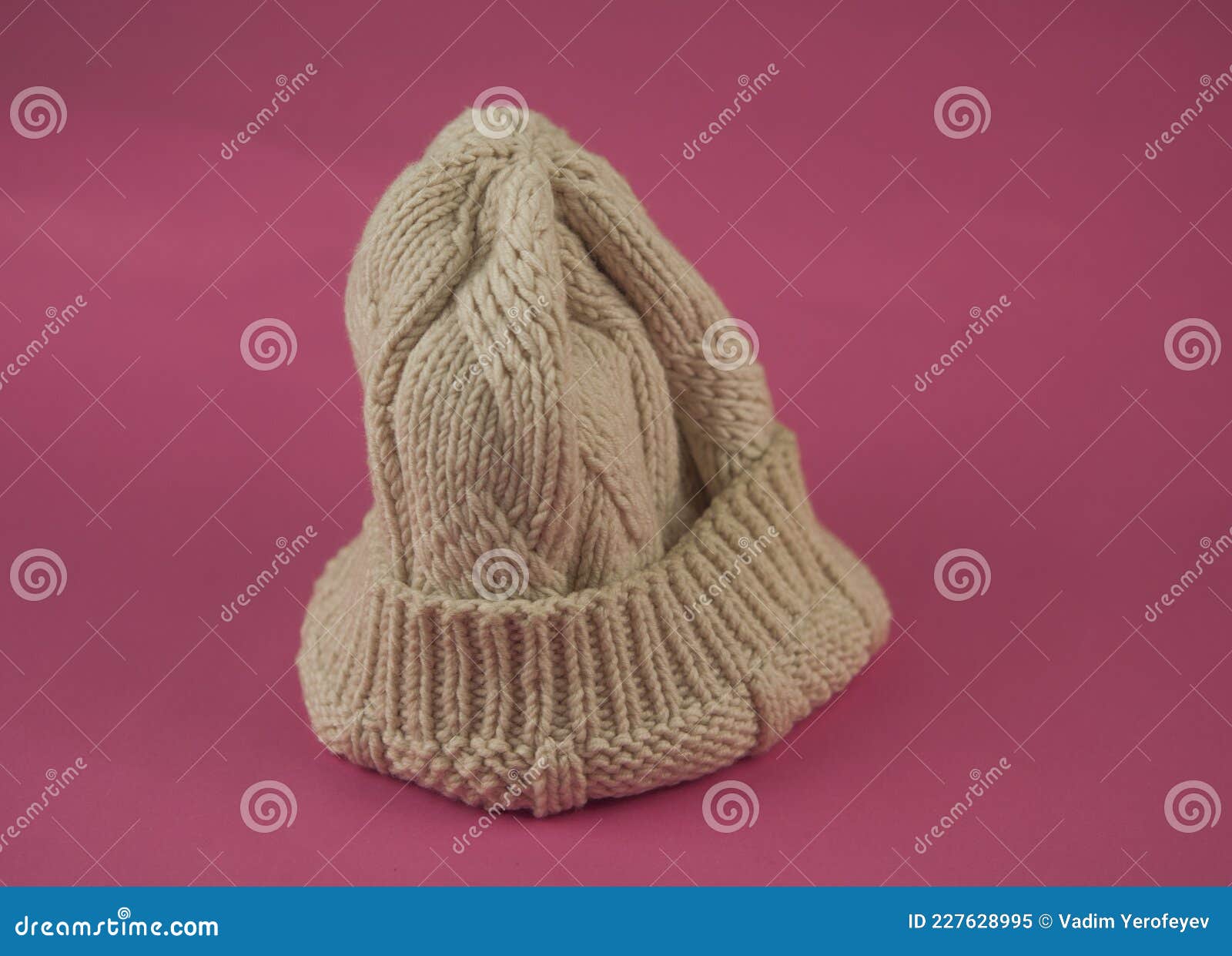 Women`s Hat Front Side View. Knitted Hat on Pink Background Stock Image ...