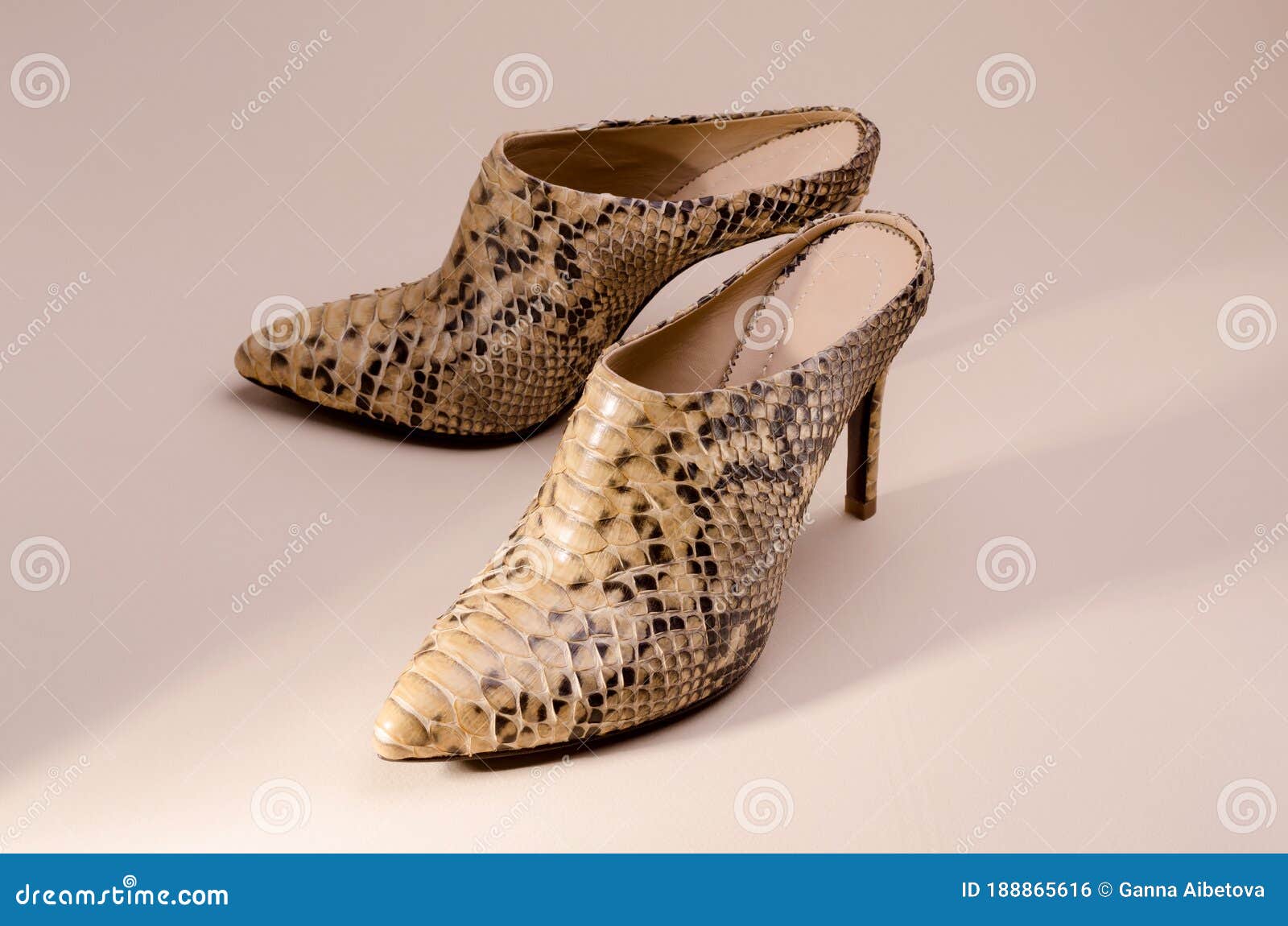 Women`s High Heeled Ankle Boot Shoes Made of Python Leather. Luxury ...