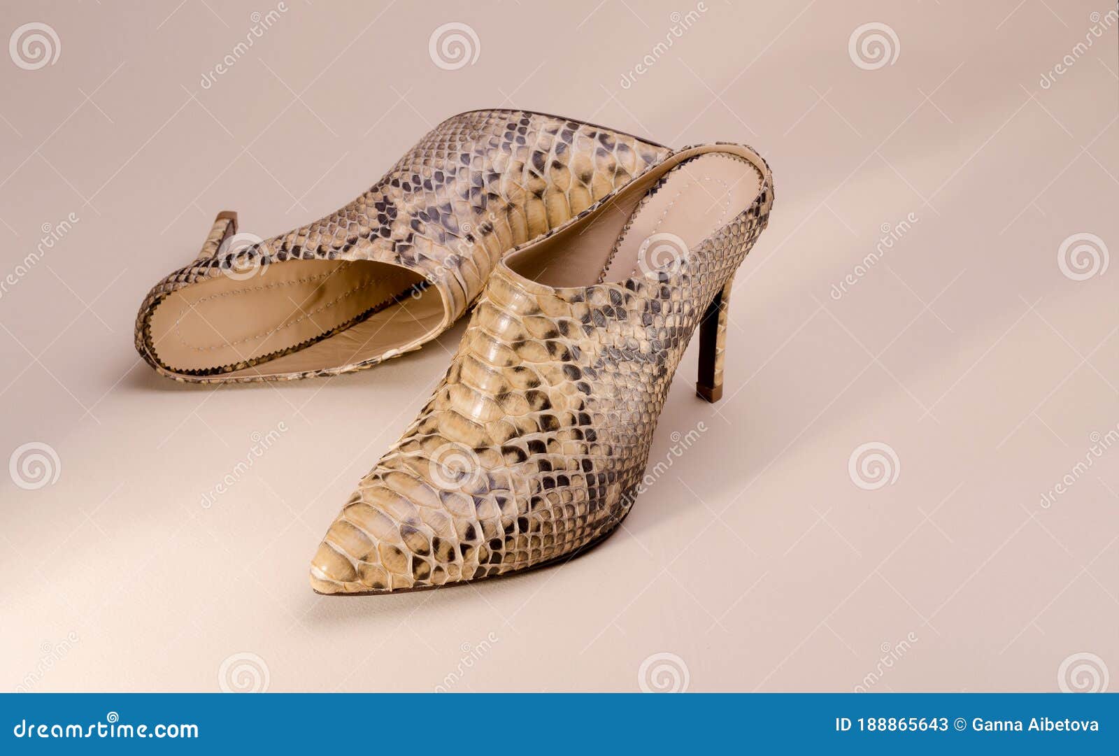 Women`s High Heeled Ankle Boot Shoes Made of Python Leather. Luxury ...