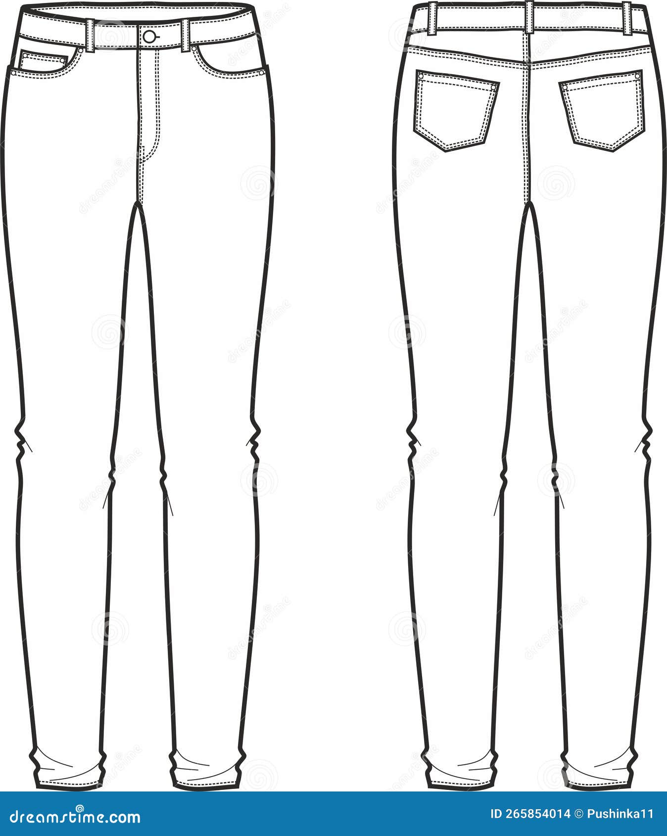 Flared Jeans Pants Technical Fashion Illustration, Blue Design. Denim ...