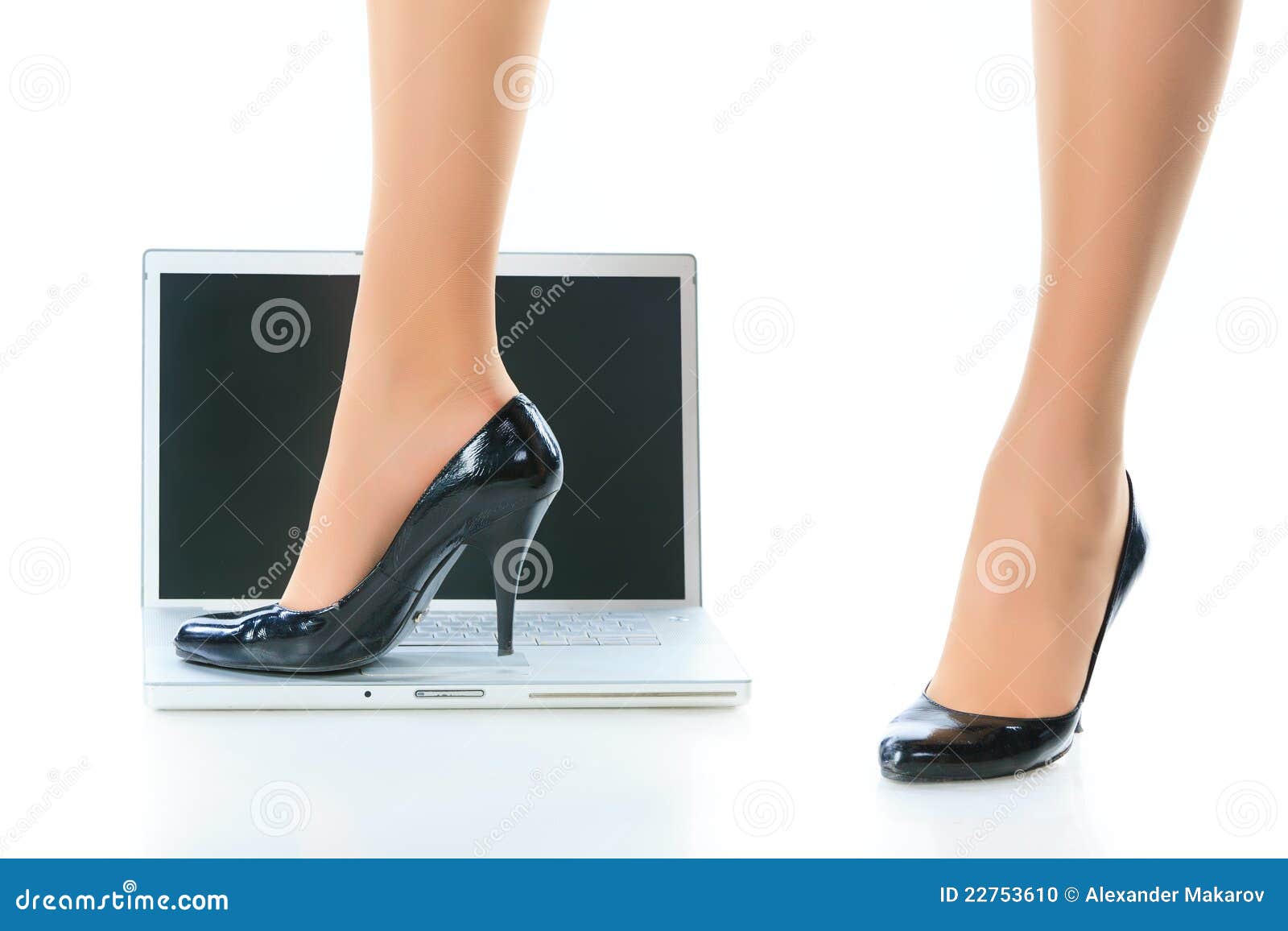 Women S Legs and the Laptop. Stock Photo - Image of electronic, long ...