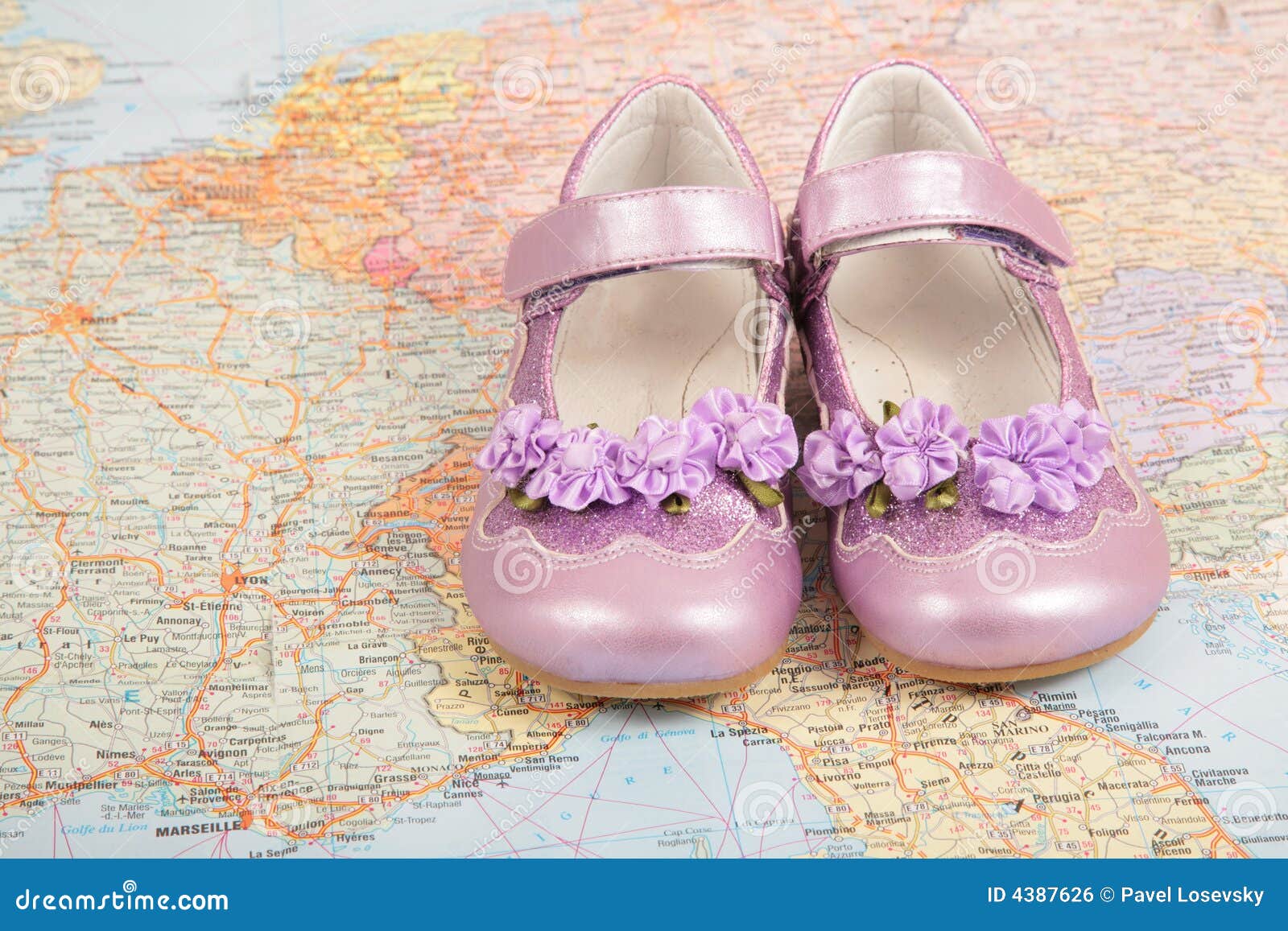 Women`s shoes on map stock photo. Image of equipment, tour - 4387626