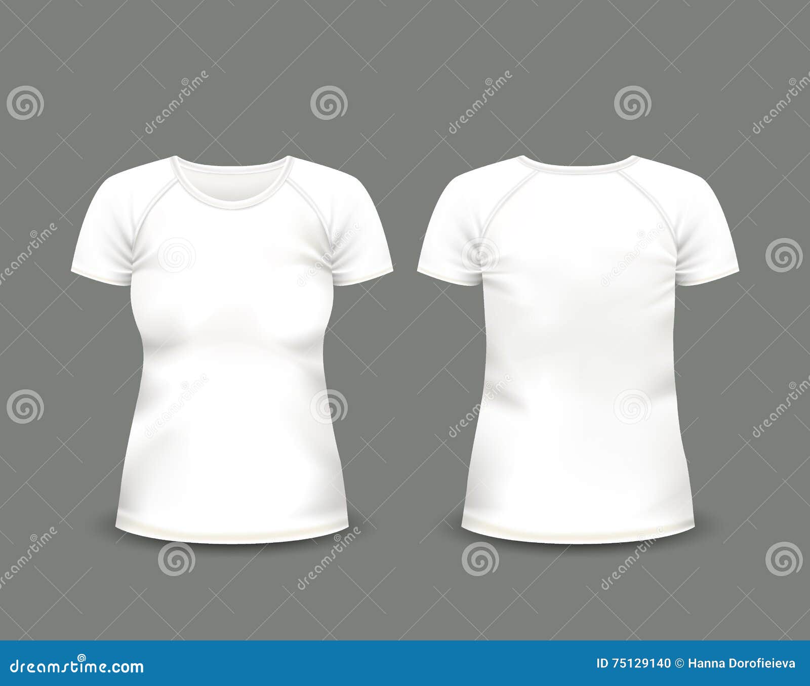 Women's White Raglan T-shirt In Front And Back Views. Vector Template ...