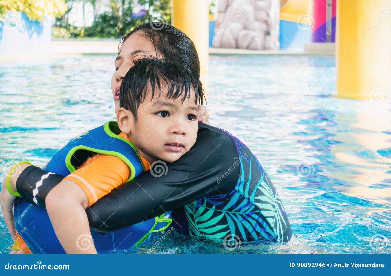 Women is Saving a Boy from Swimming Pool. Stock Photo - Image of people ...