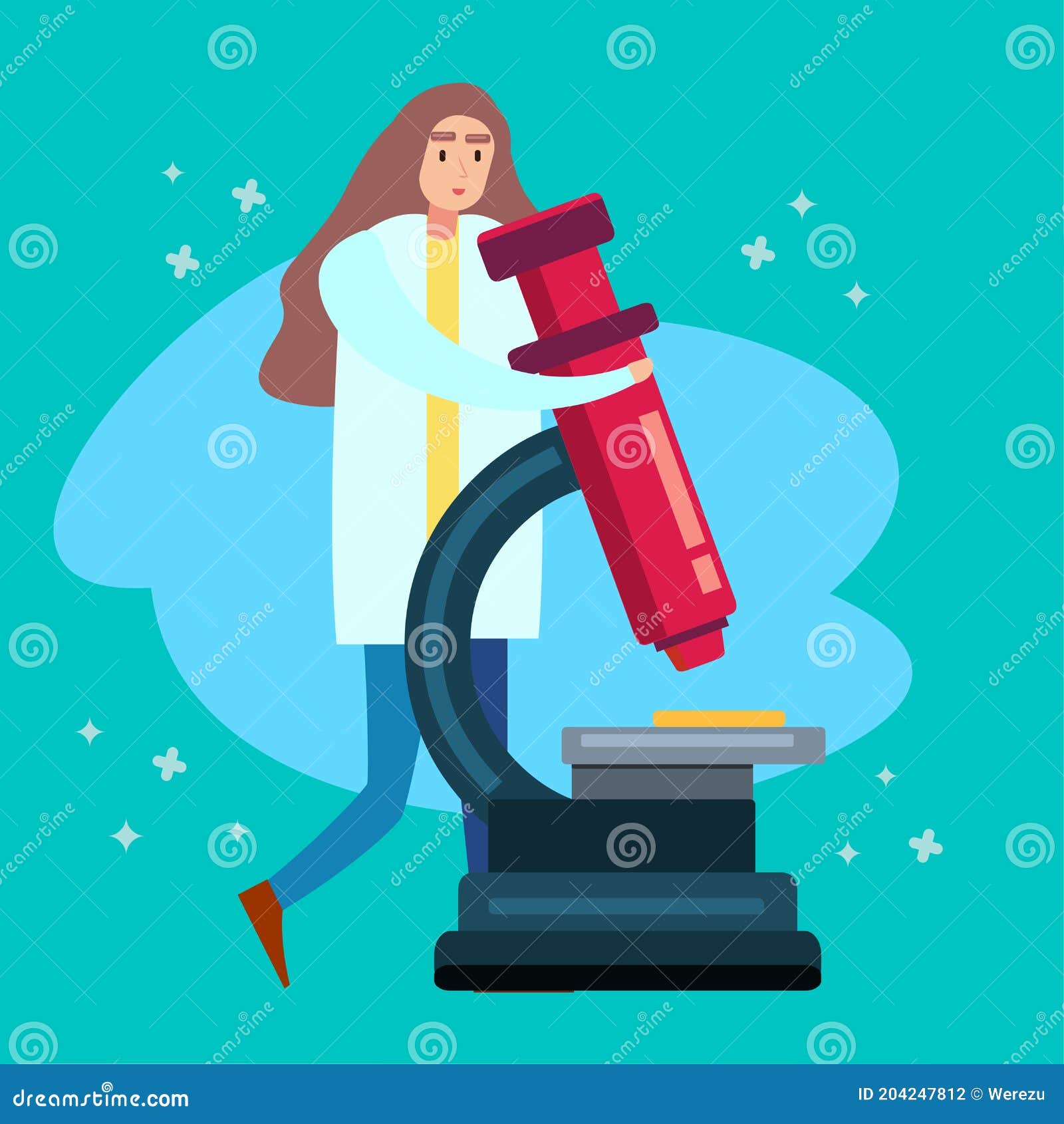Women Scientist Researching Virus Using Microscope Vector Illustration ...
