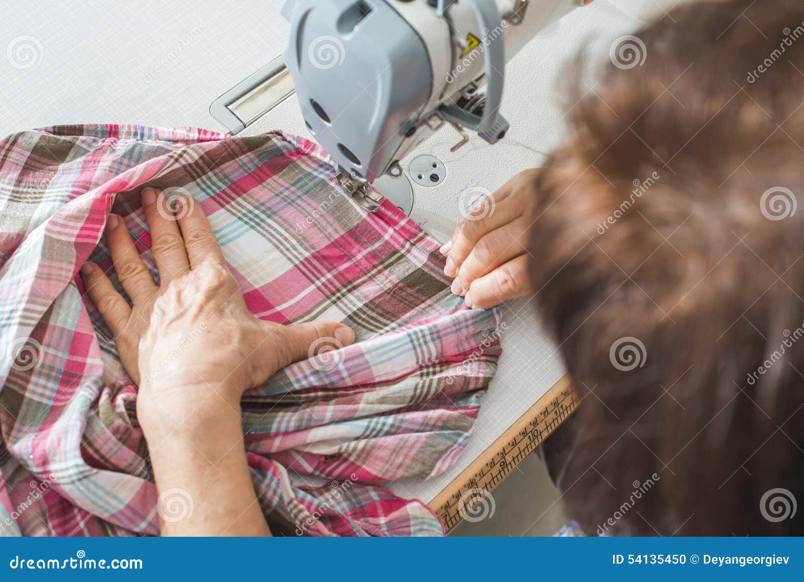 Women Sew on Sewing Machine Stock Photo - Image of fabric, dressmaker ...