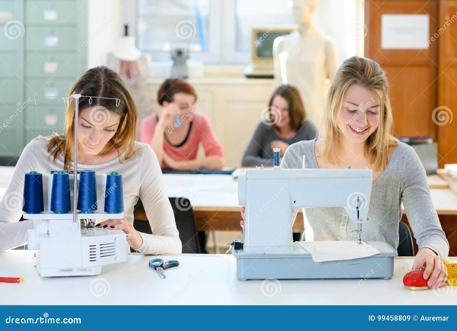 Women in sewing workshop stock image. Image of group - 99458809