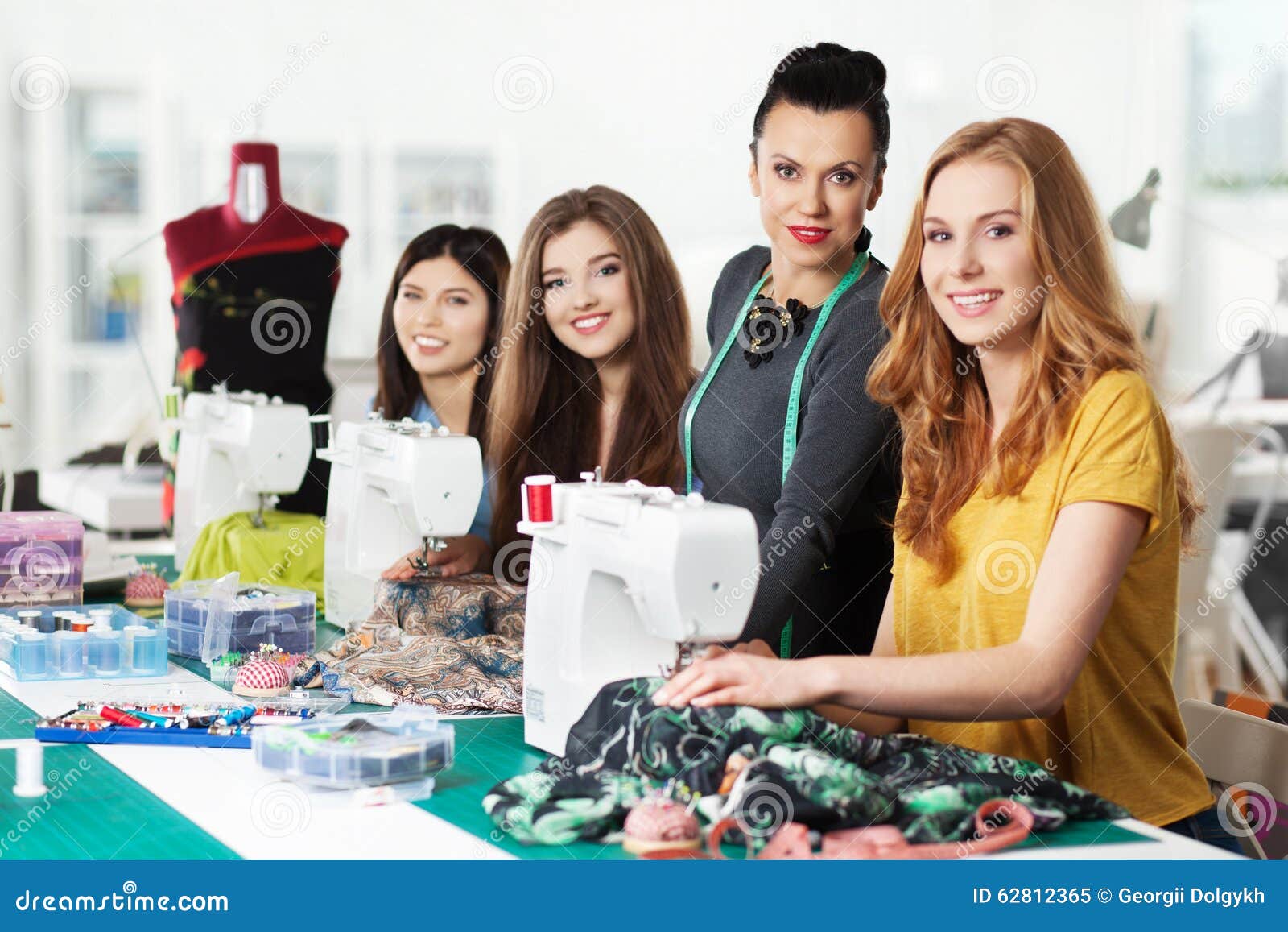 Women in a sewing workshop stock image. Image of lesson - 62812365