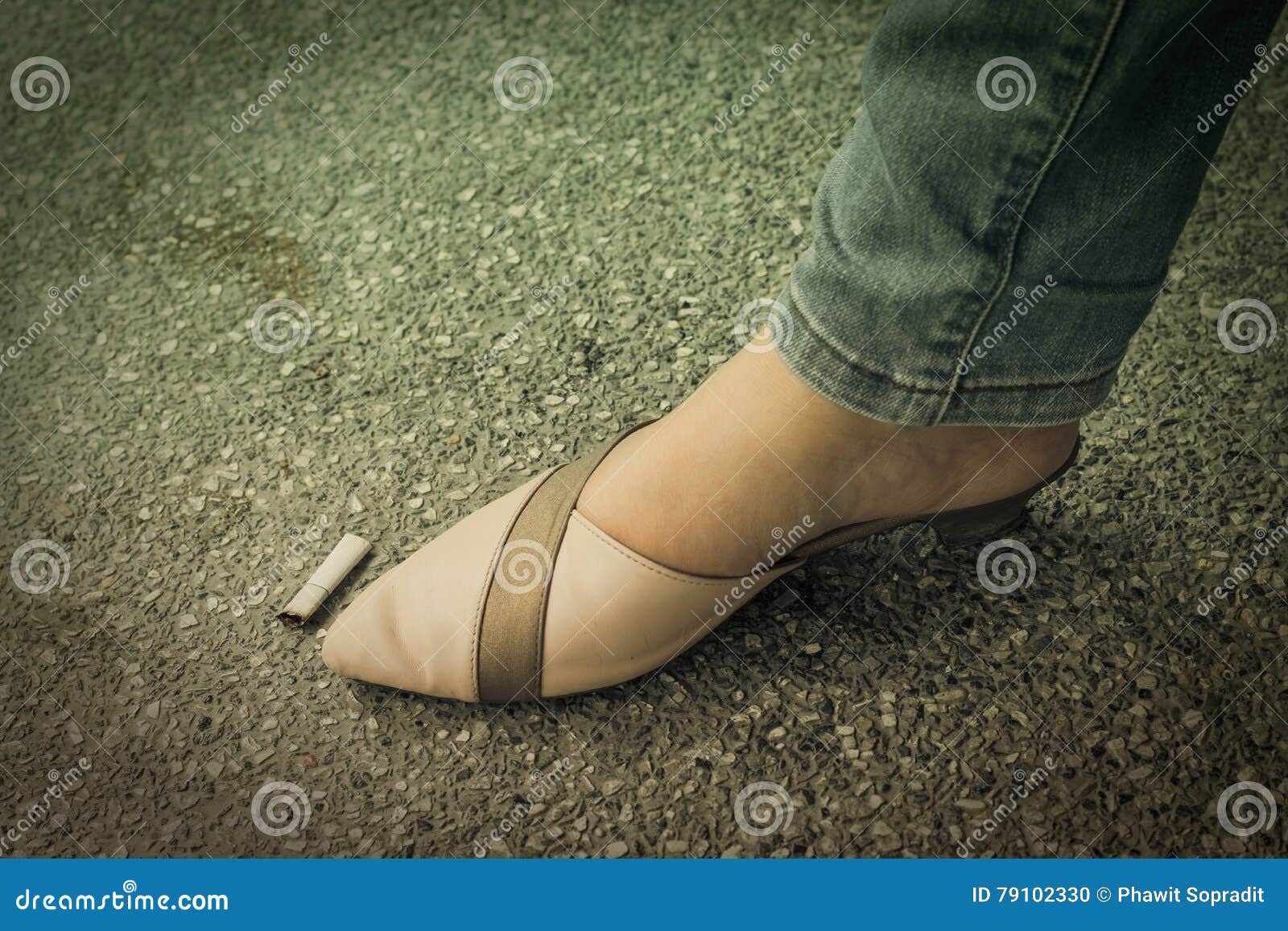 Women Shoes Tread a Cigarette Stock Photo - Image of health, texture ...