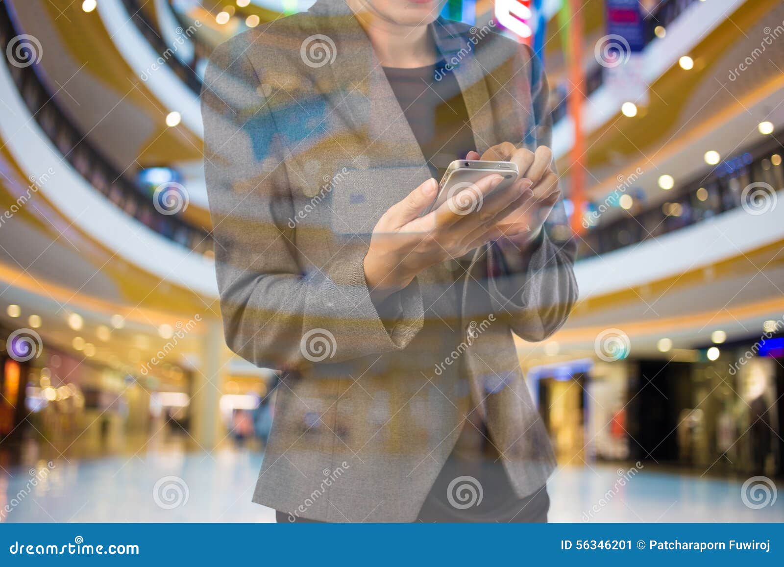 Women in Shopping Mall Using Mobile Phone. Stock Image - Image of ...