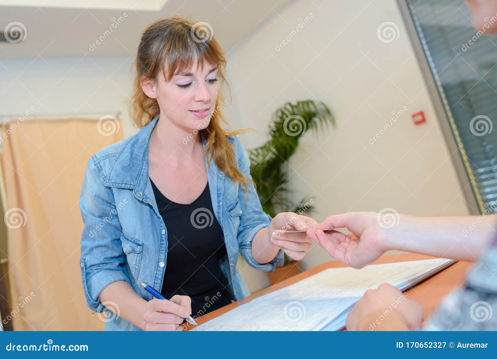 Woman showing id stock image. Image of worker, work - 170652327