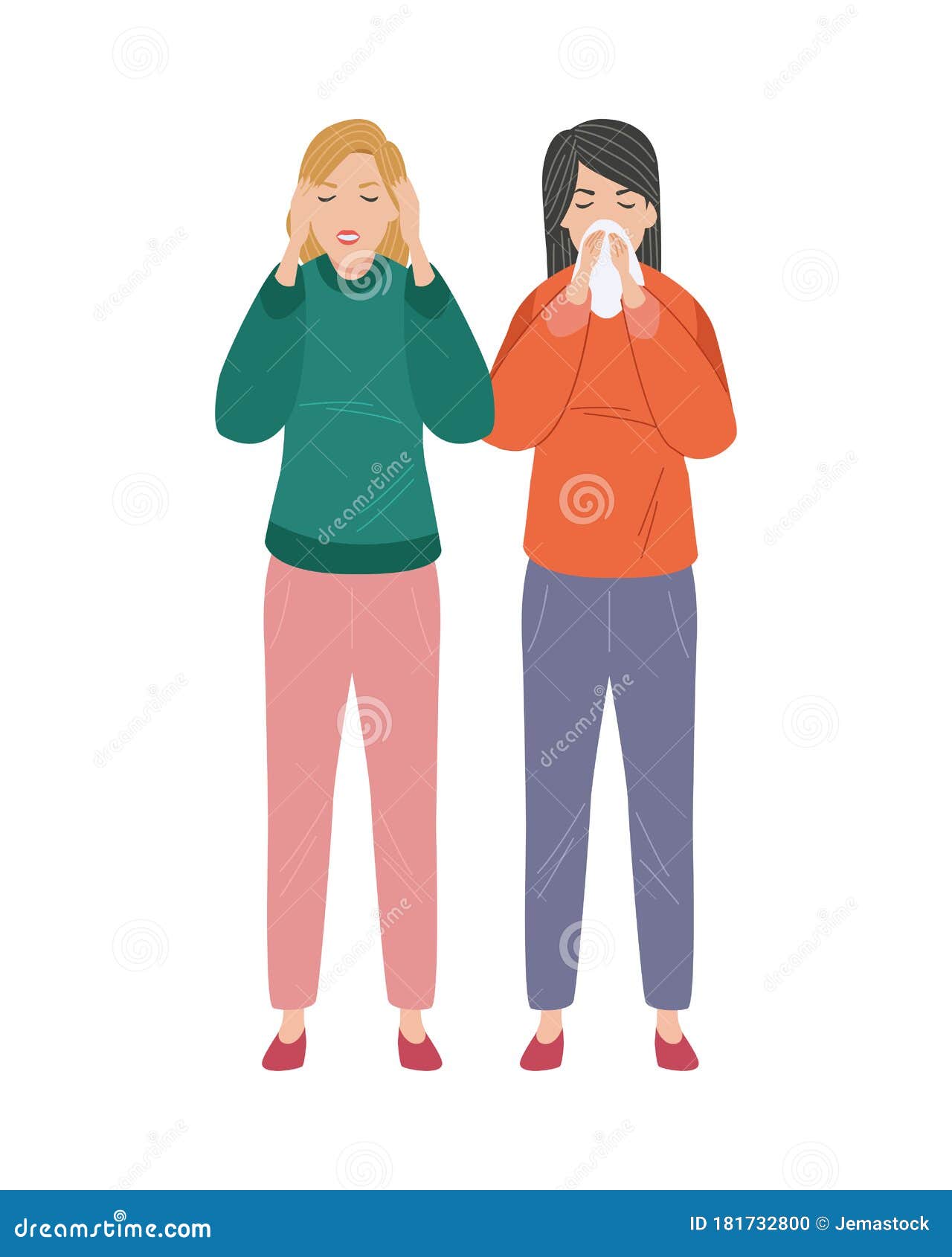 Women sick with symptoms stock vector. Illustration of status - 181732800