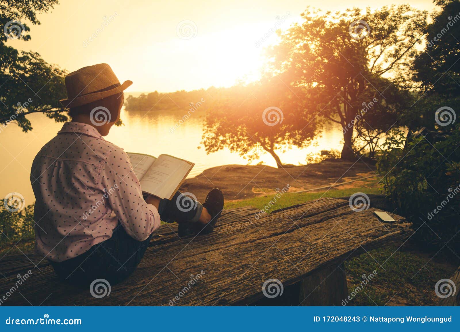 Women Sit Read Books in Quiet Nature, Concept Read a Books Stock Image ...