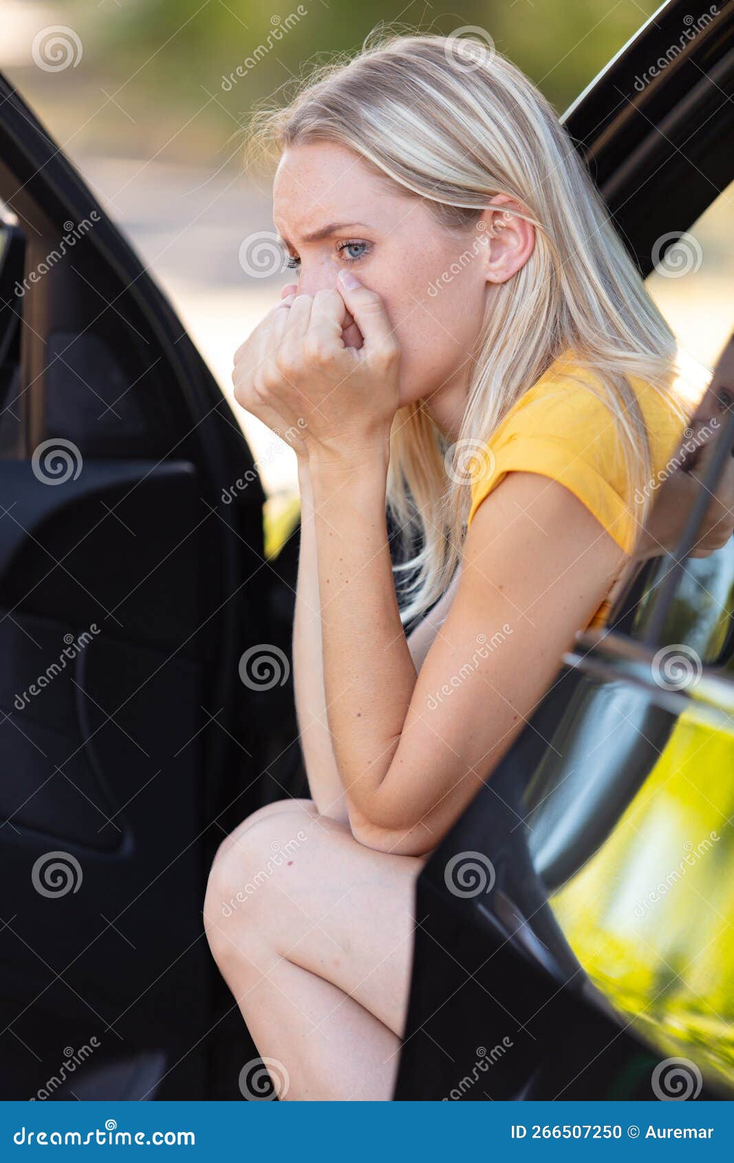Women Sitting Inside Car Feel Bored with Driving Stock Photo - Image of ...