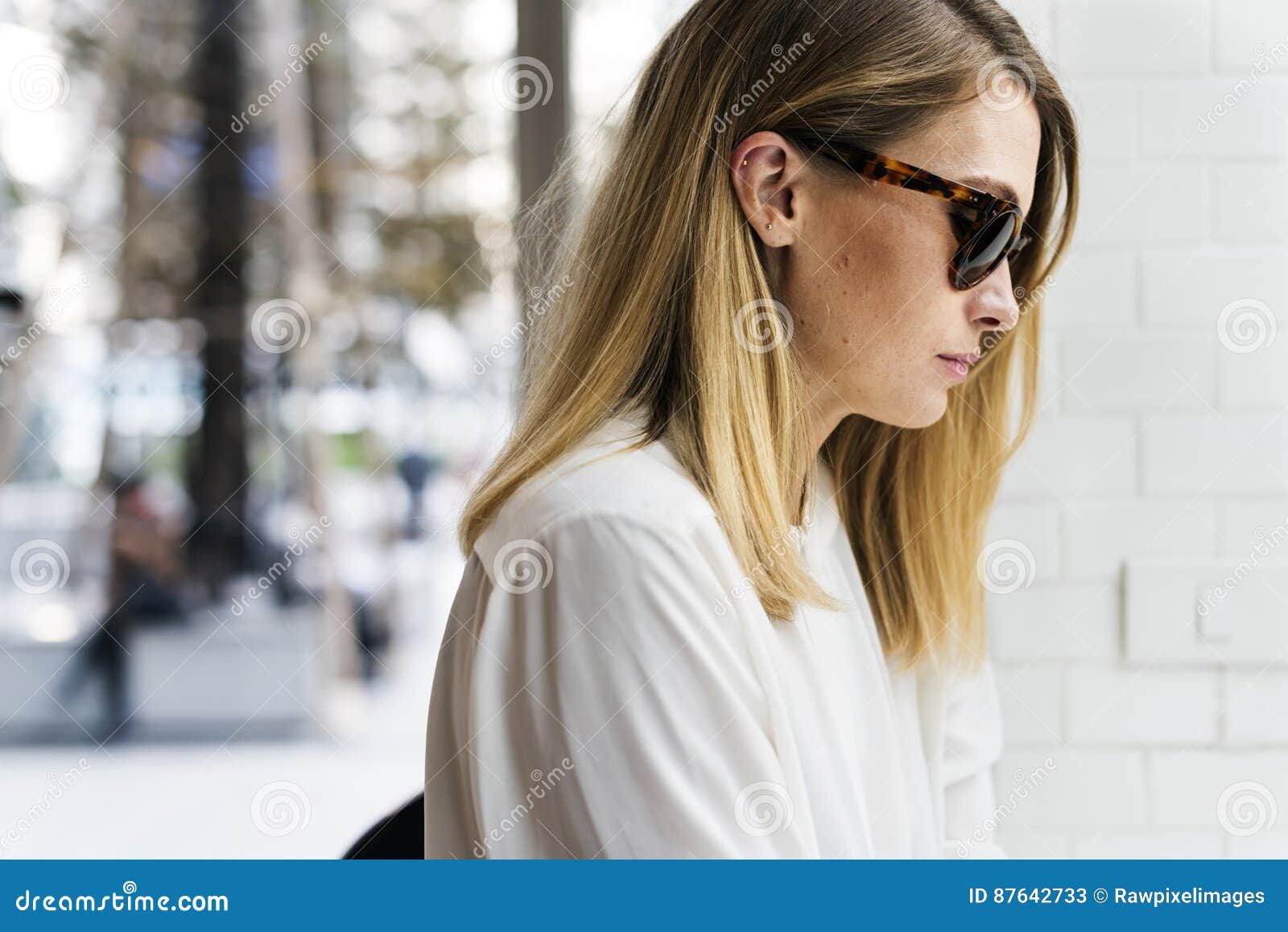 Women Sitting Thinking Alone Outdoors Stock Image - Image of indoors ...