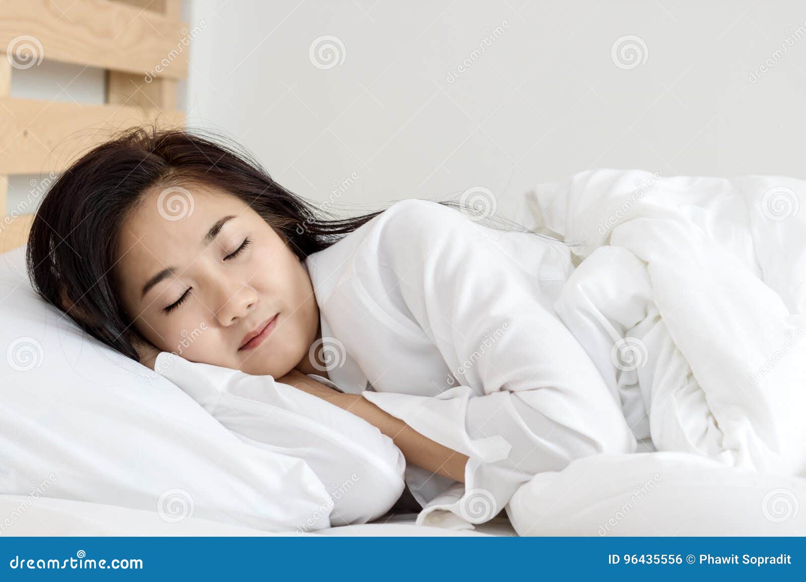 Women sleep on bed stock photo. Image of dream, pillow - 96435556