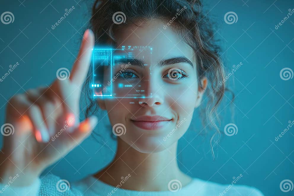 Women Smart Set Interface Technology Touching the Screen Finger is ...