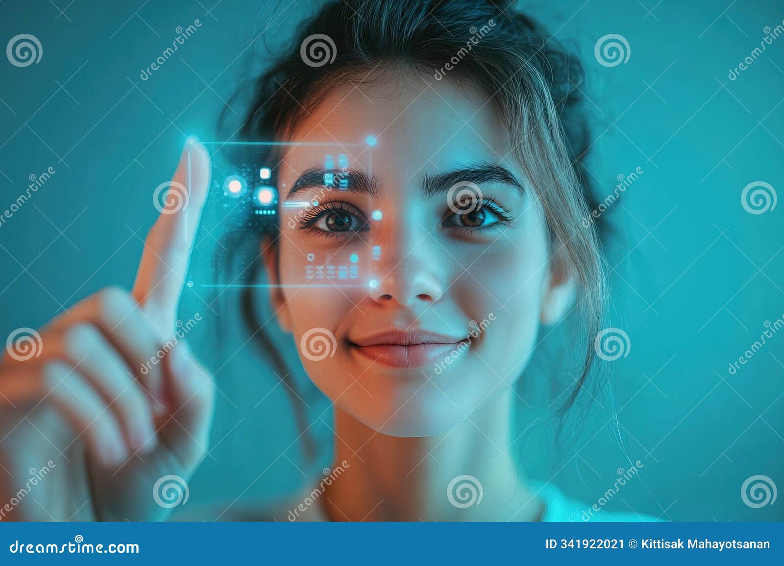 Women Smart Set Interface Technology Touching the Screen Finger is ...