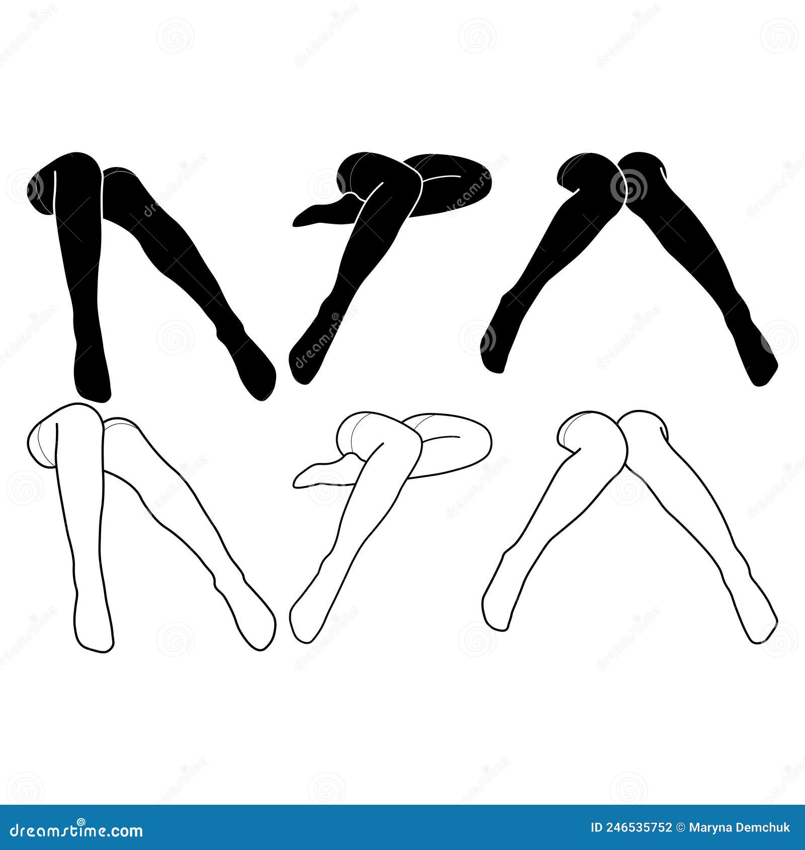 Women Stocking Outline And Silhouette Simple Minimalist Vector Icon Female Legs Set Outline