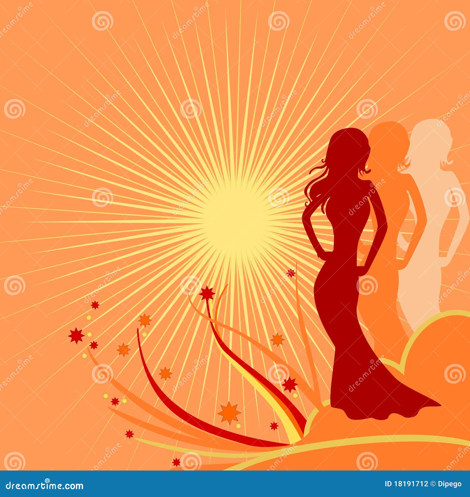 Women and sun stock illustration. Illustration of girl - 18191712