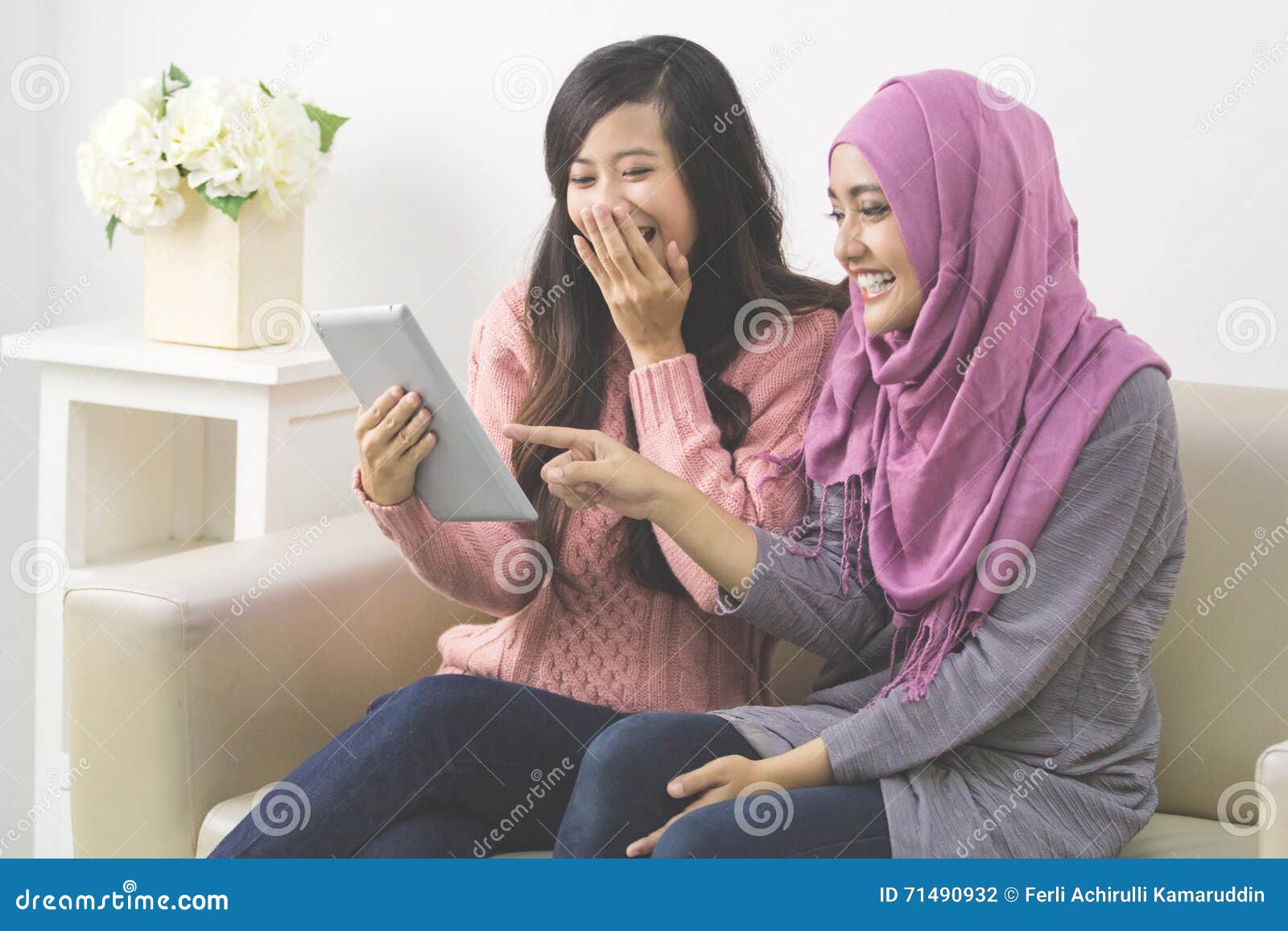 Women with a tablet stock photo. Image of diverse, casual - 71490932