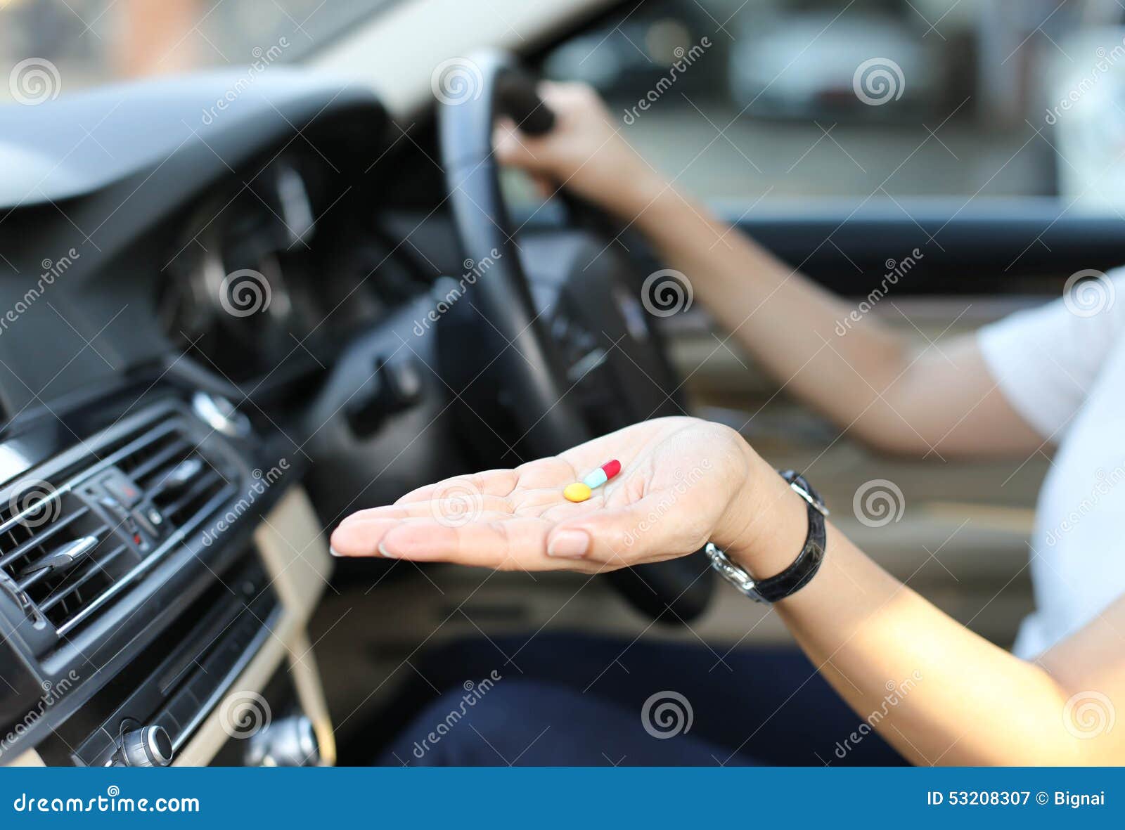 Women Taking Pills Inside His Car Stock Image - Image of risk, poison ...