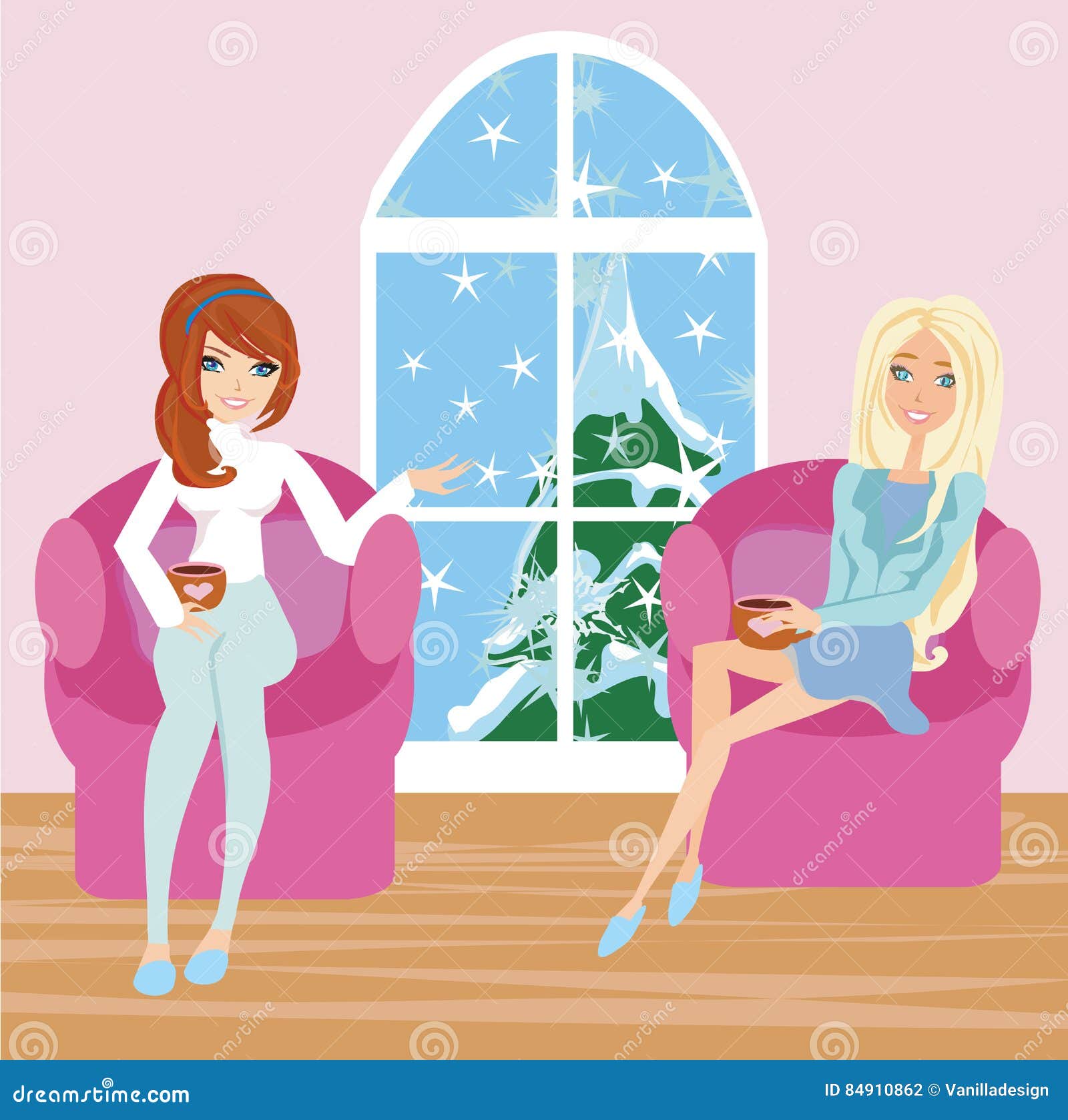 Women Talking Over a Cup of Coffee Stock Vector - Illustration of girl ...