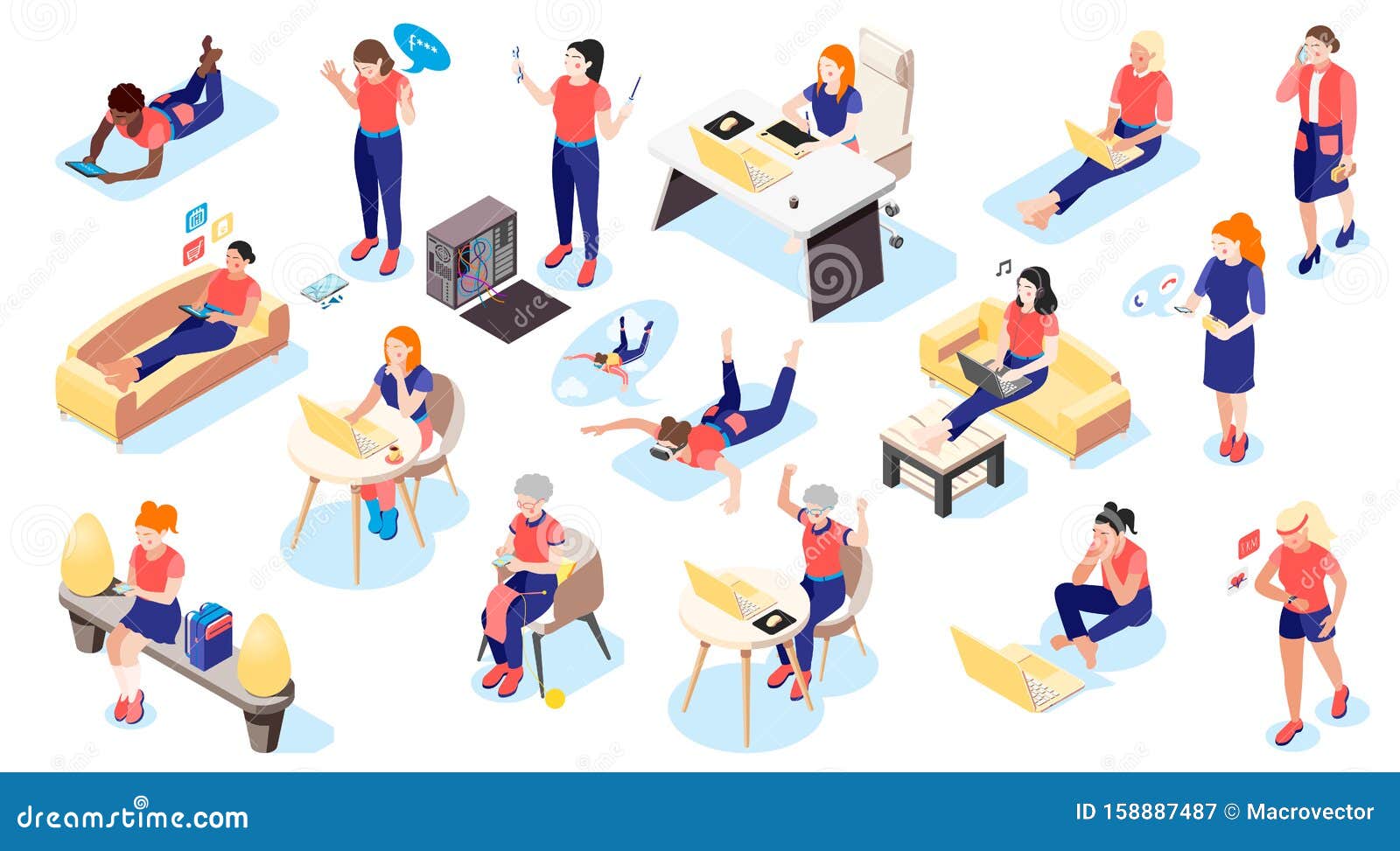 Women and Technology Isometric Icons Stock Vector - Illustration of ... Women and Technology Isometric Icons Stock Vector - Illustration of ...