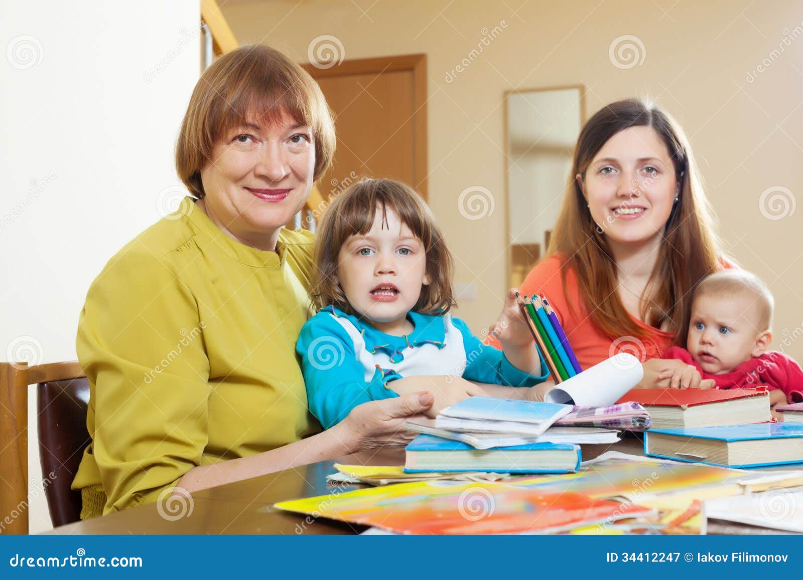 Women of Three Generations at Table Stock Image - Image of parent ...