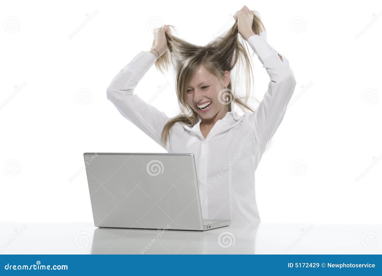 Women To the Computer that You Pull Hair Stock Image - Image of happy ...