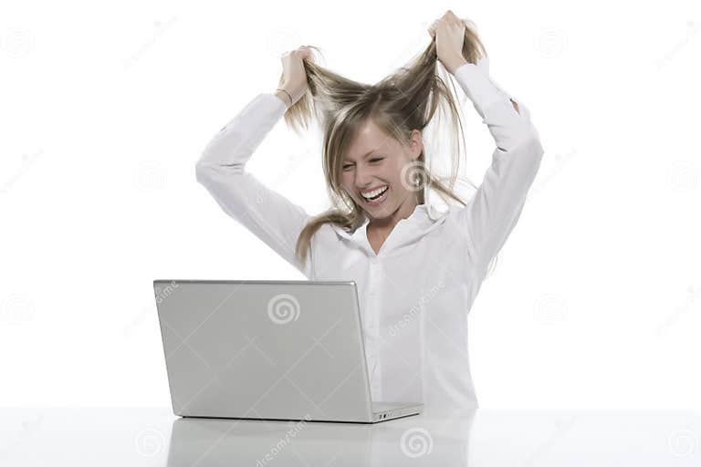 Women To the Computer that You Pull Hair Stock Image - Image of happy ...