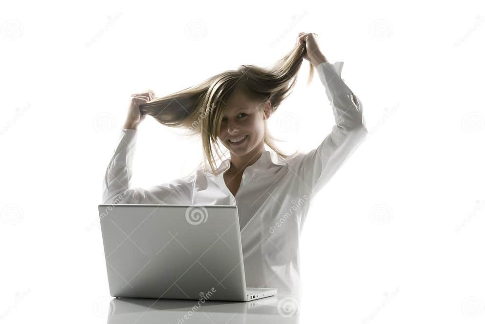 Women To the Computer that You Pull Hair Stock Photo - Image of child ...