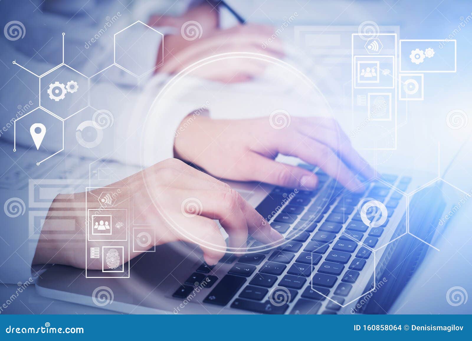 Women Typing on Laptop, Digital Interface Stock Photo - Image of future ...