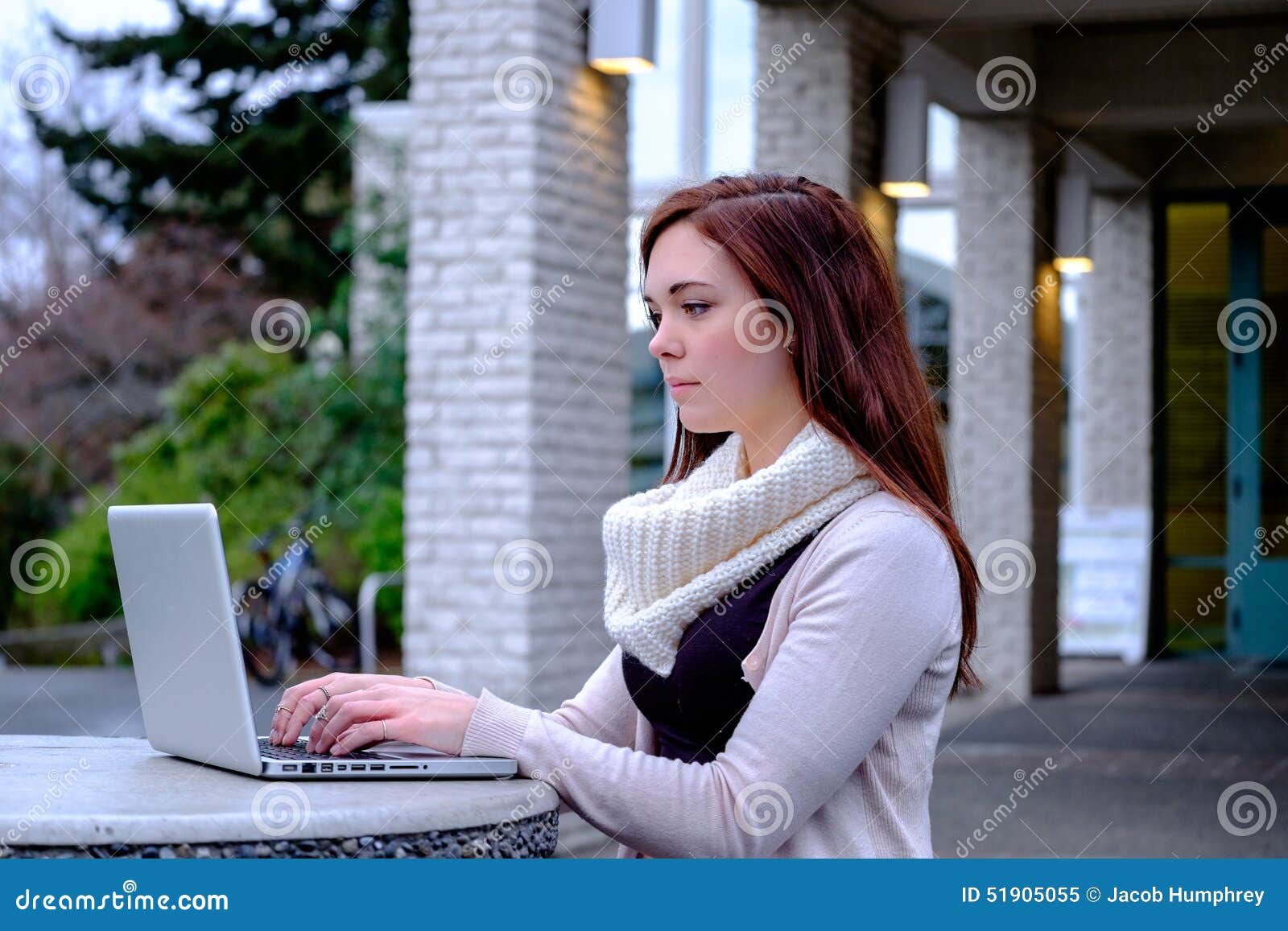 Women at University Typing on a Computer Stock Image - Image of ...