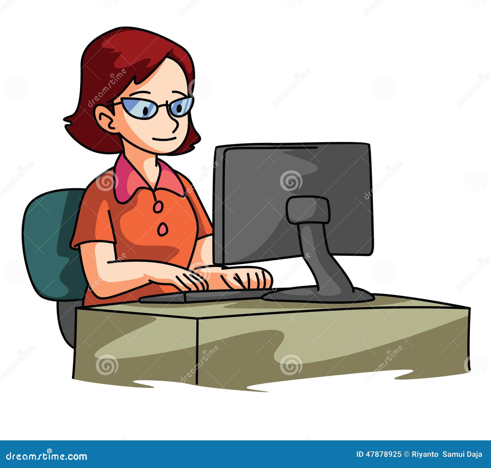 Clipart Lady At Computer