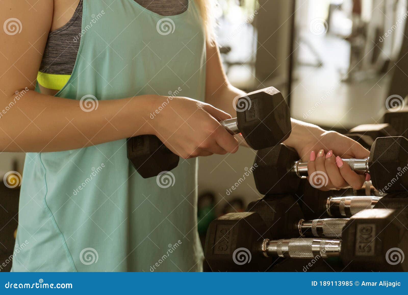 Women Using Dumbbell in Gym Stock Image - Image of female, healthy ...