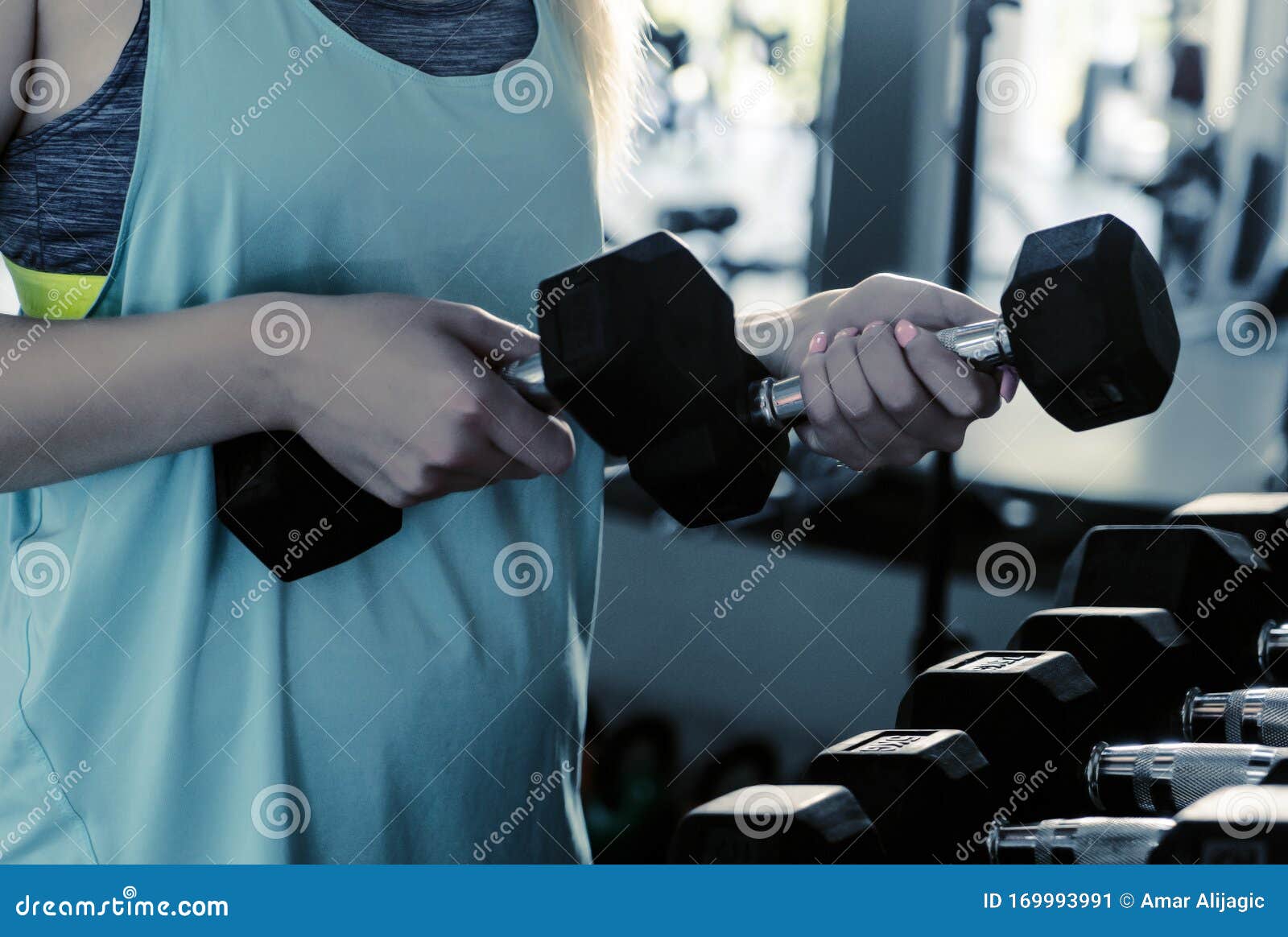 Women Using Dumbbell in Gym Stock Image - Image of girl, closeup: 169993991