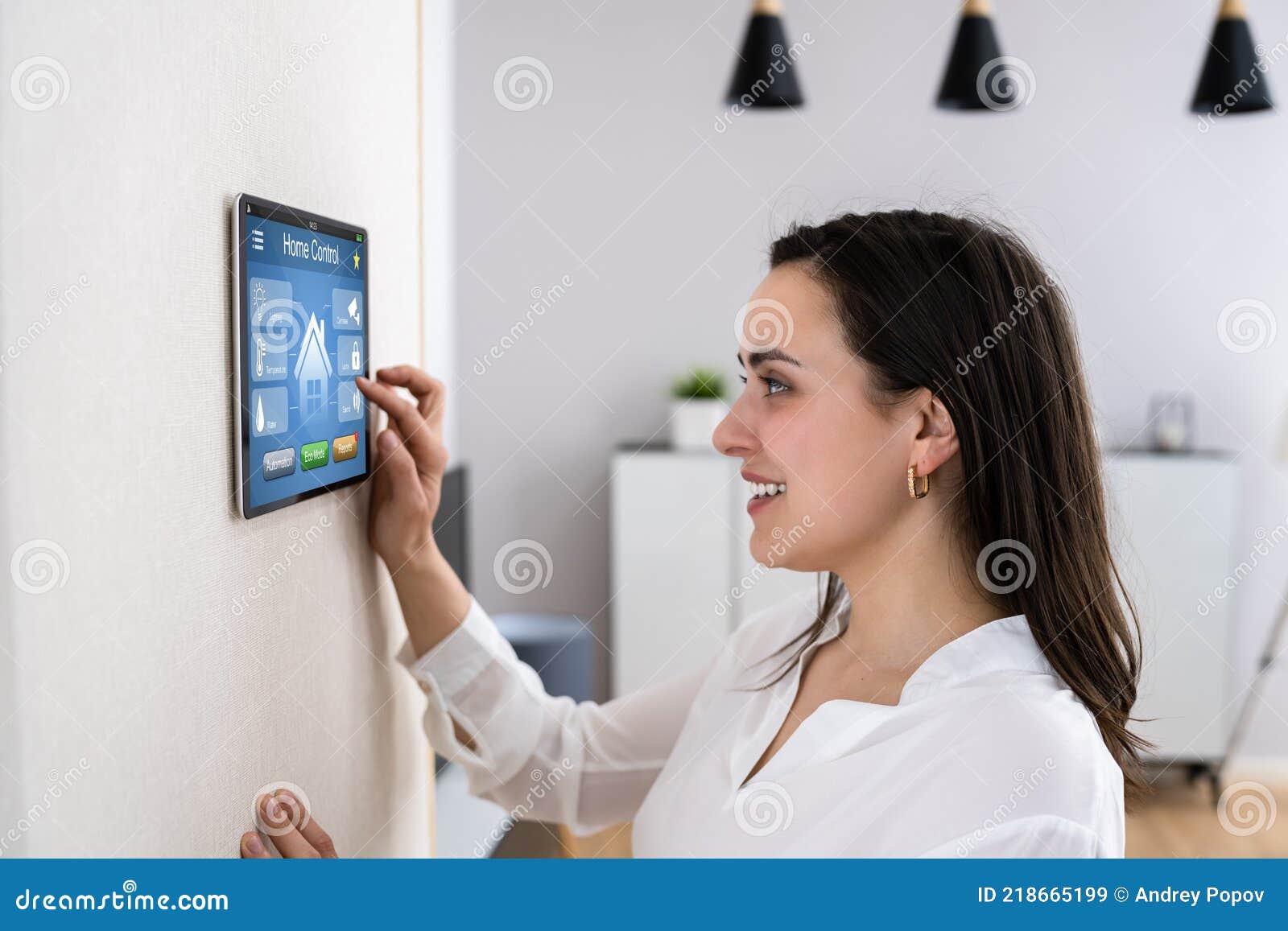 Women Using Home Automation and Camera Control System Stock Image ...