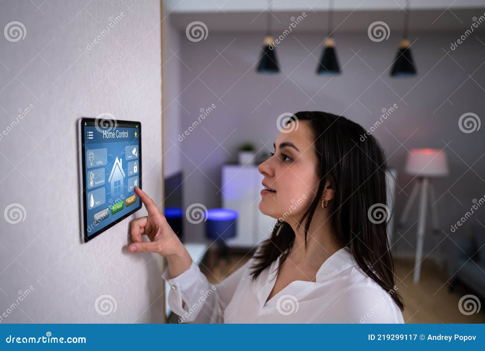 Women Using Home Automation and Camera Control System Stock Image ...