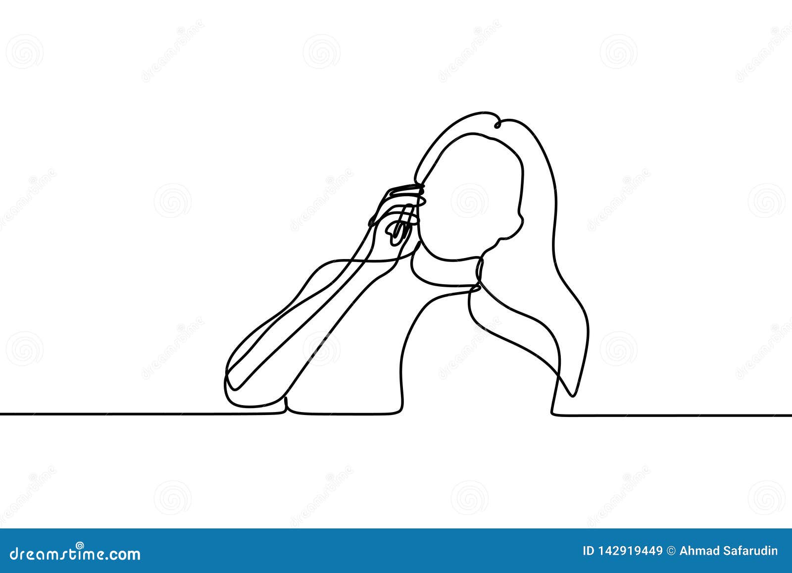 Women Using Mobile Phone Continuous Line Drawing Stock Vector ...