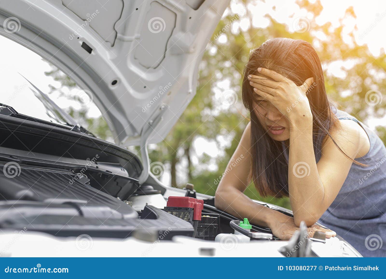 Women are Very Stressed because of Her Car Breakdown. Stock Image ...